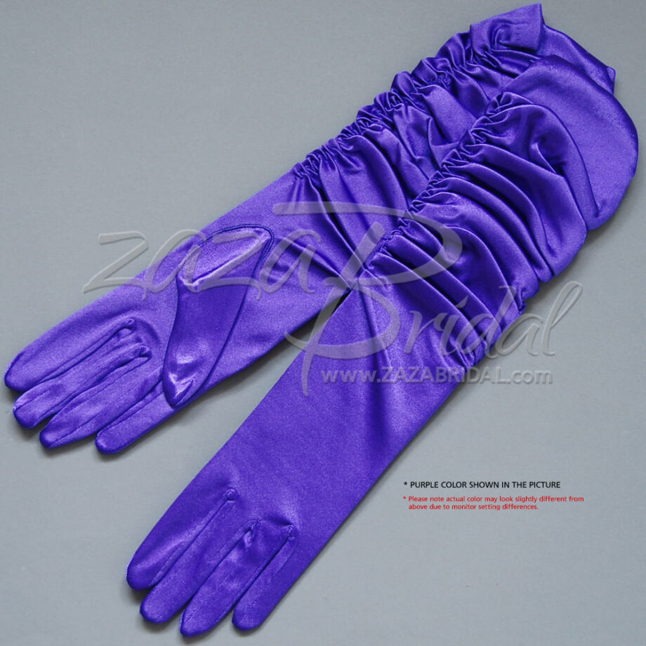 Gathered Shiny Stretch Satin Dress Gloves Adjust the Length